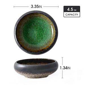 Uaral Soy Sauce Dishes Sushi Dipping Bowls Pinch Bowl Stoneware Condiment Bowl Set of 6,3.35 Inch(4.5 oz Ice Crack Green)