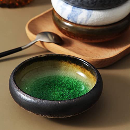 Uaral Soy Sauce Dishes Sushi Dipping Bowls Pinch Bowl Stoneware Condiment Bowl Set of 6,3.35 Inch(4.5 oz Ice Crack Green)