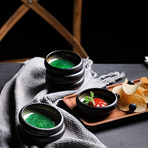 Uaral Soy Sauce Dishes Sushi Dipping Bowls Pinch Bowl Stoneware Condiment Bowl Set of 6,3.35 Inch(4.5 oz Ice Crack Green)