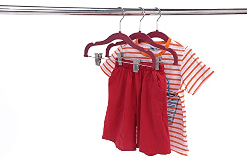 30+10 Quality Kids Children's Plastic Non Velvet Non-Flocked Thin Compact Shirt and Skirt/Pant Bundle Coat Hangers with Metal Clips for Skirts Pants Blouses 360° Swivel Hook, Jacket, Raspberry