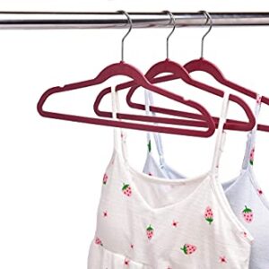 30+10 Quality Kids Children's Plastic Non Velvet Non-Flocked Thin Compact Shirt and Skirt/Pant Bundle Coat Hangers with Metal Clips for Skirts Pants Blouses 360° Swivel Hook, Jacket, Raspberry