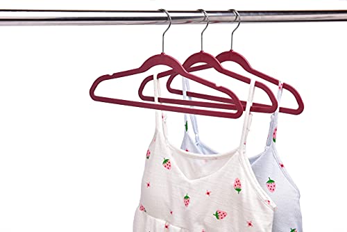 30+10 Quality Kids Children's Plastic Non Velvet Non-Flocked Thin Compact Shirt and Skirt/Pant Bundle Coat Hangers with Metal Clips for Skirts Pants Blouses 360° Swivel Hook, Jacket, Raspberry