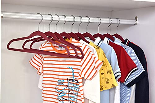 30+10 Quality Kids Children's Plastic Non Velvet Non-Flocked Thin Compact Shirt and Skirt/Pant Bundle Coat Hangers with Metal Clips for Skirts Pants Blouses 360° Swivel Hook, Jacket, Raspberry