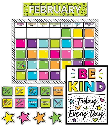 129 Pcs. Carson Dellosa Kind Vibes Calendar Bulletin Board Set, Colorful Bulletin Board Calendar Classroom Décor with Motivational Mini Posters, Numbers, Holidays and Birthdays