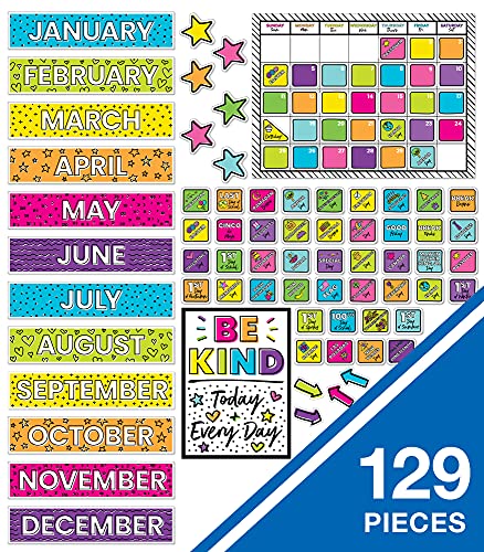 129 Pcs. Carson Dellosa Kind Vibes Calendar Bulletin Board Set, Colorful Bulletin Board Calendar Classroom Décor with Motivational Mini Posters, Numbers, Holidays and Birthdays