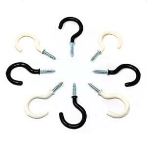 DIY.TK Cup Screw Hooks for Hanging, 32 Pack Ceiling Hooks 1-3/4 inch Vinyl Steel Cup Hooks Outdoor Indoor Porch Bathroom Kitchen Wall Hang Hooks for Coffee Tea Cup, Plant, Light, Mug – White,Black