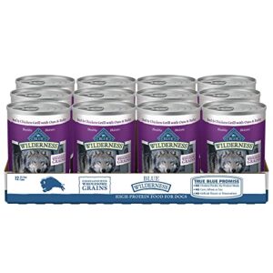 blue buffalo wilderness high protein natural adult wet dog food plus wholesome grains, beef & chicken grill 12.5-oz cans (pack of 12)