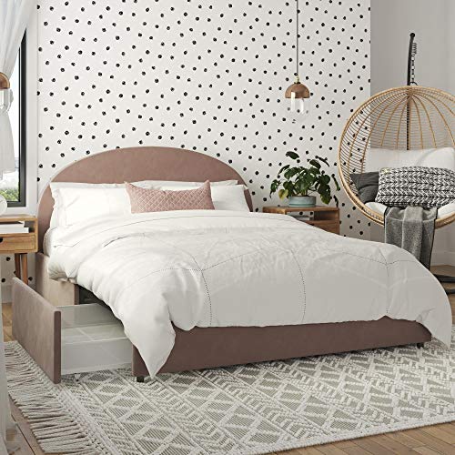 Mr. Kate Moon Upholstered Bed with Storage, Queen Size Frame, Blush Velvet