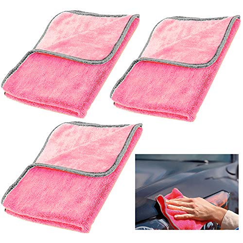 AllTopBargains 3 Microfiber Cloths Drying Towel Detail Wash Car Vehicle Washing 16" Pink Ribbon