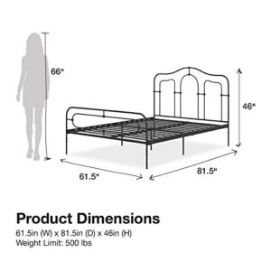 Mr. Kate Primrose Metal Bed with Secured Slats, Headboard and Footboard, Queen Size Frame, Black