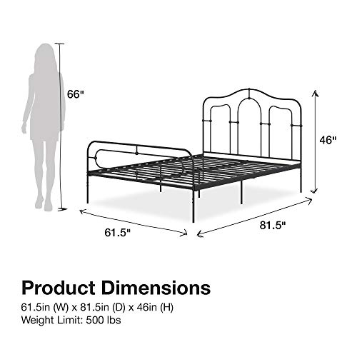 Mr. Kate Primrose Metal Bed with Secured Slats, Headboard and Footboard, Queen Size Frame, Black