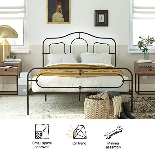 Mr. Kate Primrose Metal Bed with Secured Slats, Headboard and Footboard, Queen Size Frame, Black