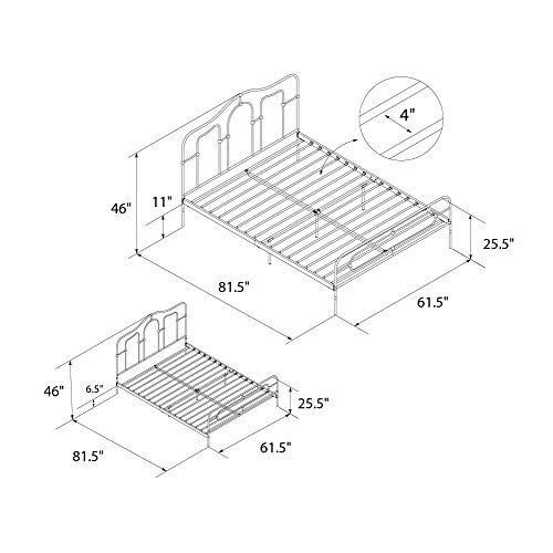 Mr. Kate Primrose Metal Bed with Secured Slats, Headboard and Footboard, Queen Size Frame, Black