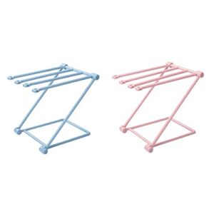 ikaar towel rack plastic hand towel holder for bathroom kitchen foldable free standing hand towel racks towel hanger pack of 2 (blue + pink)