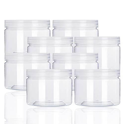 Rocutus 12oz Clear Plastic Storage Jars Containers,8 Pack Refillable Wide-Mouth Plastic Slime Storage Containers for Beauty Products,Kitchen & Household Storage - BPA Free (12 OZ)