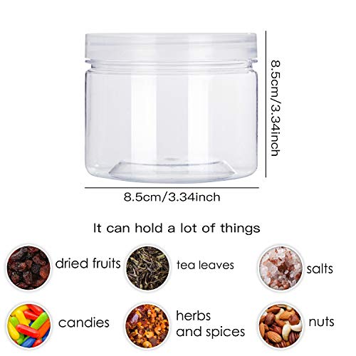 Rocutus 12oz Clear Plastic Storage Jars Containers,8 Pack Refillable Wide-Mouth Plastic Slime Storage Containers for Beauty Products,Kitchen & Household Storage - BPA Free (12 OZ)