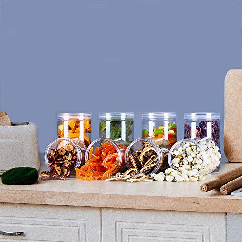 Rocutus 12oz Clear Plastic Storage Jars Containers,8 Pack Refillable Wide-Mouth Plastic Slime Storage Containers for Beauty Products,Kitchen & Household Storage - BPA Free (12 OZ)