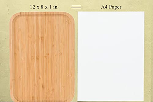 2-Pack 12 X 8 Inches Bamboo Trays ,Serving Tray Bamboo Breakfast Dinner Food Trays Coffee Tea Serving Tray Fruit platters for Home Hotel Restaurant