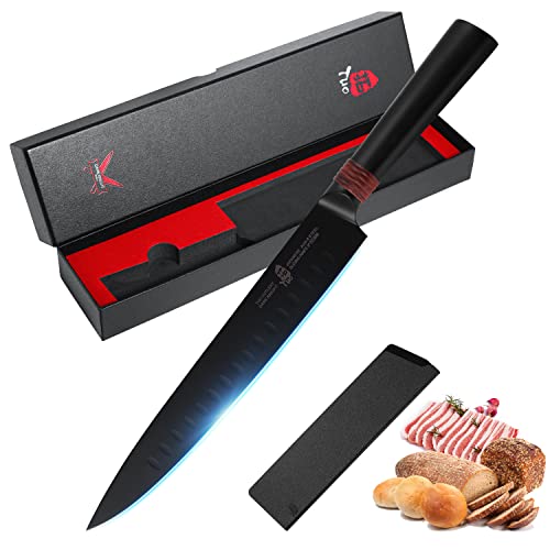 TUO Slicing Knife 9" - Ultra Sharp Granton BBQ Carving Knives - HC Japanese AUS-8 Stainless Steel - Comfortable Pakkawood Handle with Sheath & Luxurious Gift Box - Dark Knight Series