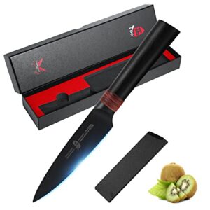 tuo paring knife 3.5" - small peeling knife black titanium nitride coated - hc japanese aus-8 stainless steel - ergonomic pakkawood handle with sheath & gift box - dark knight series