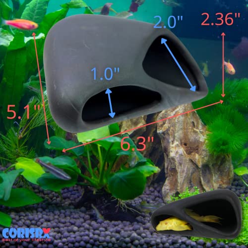 Corisrx Fish Aquarium Cave Decorations - Smooth Ceramic Fish Hide Fish House, Meteorite Like Leopard Gecko Lizard Reptile Hide Basking Rock, Betta Fish Tank Hideout Terrarium Decor - Aquarium Rocks