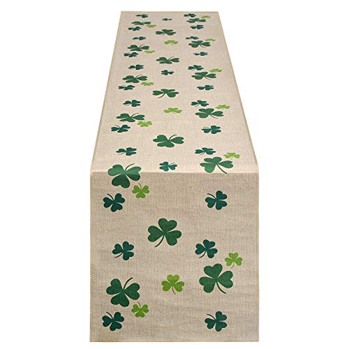 yuboo Burlap Shamrock Table Runner,Saint Patrick Day Decorations for Spring Tablecloth Farmhouse Kitchen Home