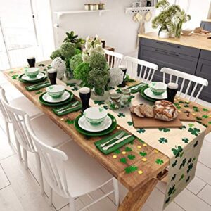 yuboo Burlap Shamrock Table Runner,Saint Patrick Day Decorations for Spring Tablecloth Farmhouse Kitchen Home