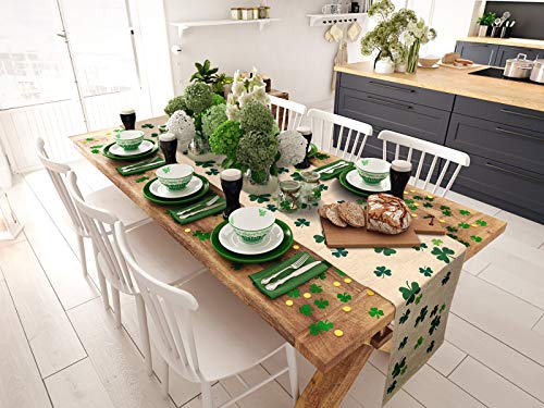 yuboo Burlap Shamrock Table Runner,Saint Patrick Day Decorations for Spring Tablecloth Farmhouse Kitchen Home