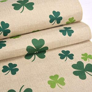 yuboo Burlap Shamrock Table Runner,Saint Patrick Day Decorations for Spring Tablecloth Farmhouse Kitchen Home