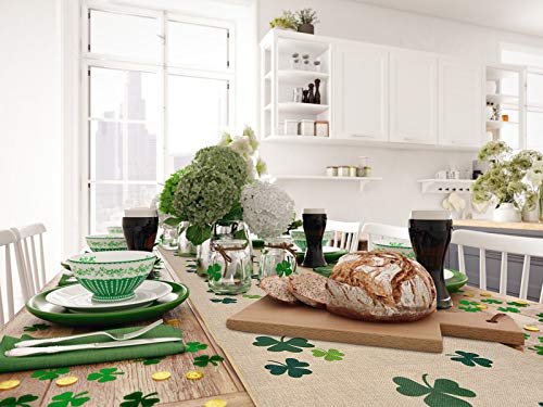 yuboo Burlap Shamrock Table Runner,Saint Patrick Day Decorations for Spring Tablecloth Farmhouse Kitchen Home