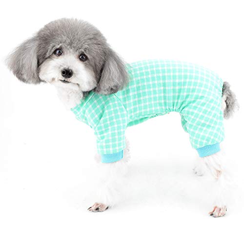 Ranphy Plaid Pet Clothes for Small Dog Jumpsuit Puppy Cat Pajamas Doggie Knitted Sweater Doggy Onesie Pjs Soft Onesie Overall Lightweight Pullover 4 Legged Pyjamas Sleeping Apparel Green L