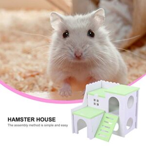 TEHAUX Wooden Hamster House- Double Layers Small Pet Playground with Slide, Hamster Hideout Hut Play Toys for Dwarf Hamster, Mouse, Rat and Other Small Animals (Green)