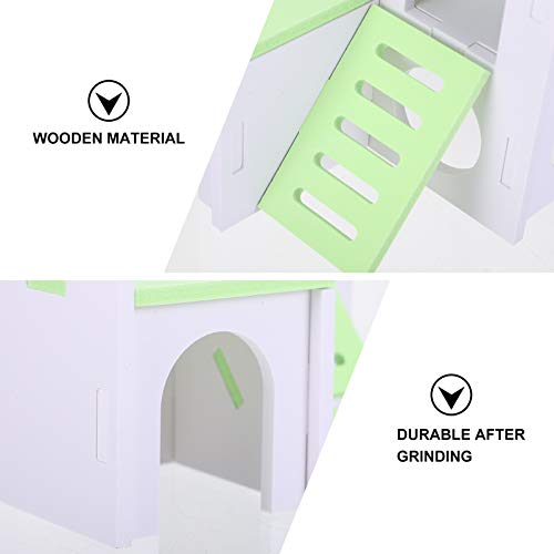 TEHAUX Wooden Hamster House- Double Layers Small Pet Playground with Slide, Hamster Hideout Hut Play Toys for Dwarf Hamster, Mouse, Rat and Other Small Animals (Green)