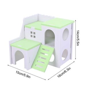 TEHAUX Wooden Hamster House- Double Layers Small Pet Playground with Slide, Hamster Hideout Hut Play Toys for Dwarf Hamster, Mouse, Rat and Other Small Animals (Green)