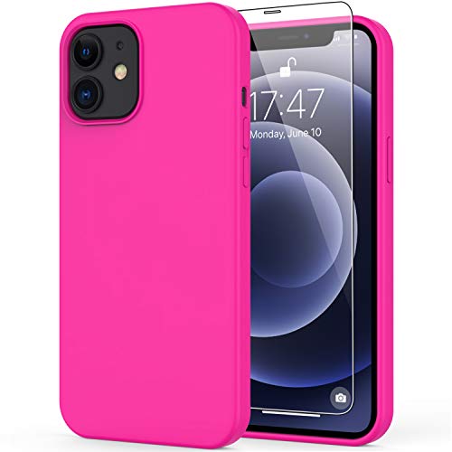 DEENAKIN iPhone 12 Case,iPhone 12 Pro Case with Screen Protector,Soft Flexible Silicone Gel Rubber Bumper Cover,Slim Fit Shockproof Protective Phone Case for iPhone 12 Pro 6.1" Hot Pink