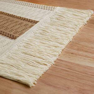 AerWo Macrame Table Runner Splicing Cotton and Burlap Table Runner, Woven Table Runner Farmhouse Style with Tassels Boho Table Runner for Wedding Bridal Shower Home Dining Table Decor, 12 x 108 Inch