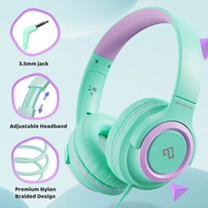 INFURTURE Kids Headphones with Microphone for Children Boys Girls, Volume Limit 94dB, On Ear Headphones,Wired Headphones for Teens School, Travel, Compatible with Cellphones, Tablets, PC, Kindle