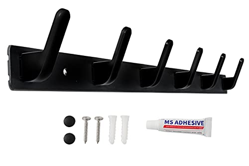 Lonnom Coat Rack Wall Mounted - 6 Hook Modern Glue and Screw Heavy Duty Design Hanger for Coat Hat Towel Purse,Black