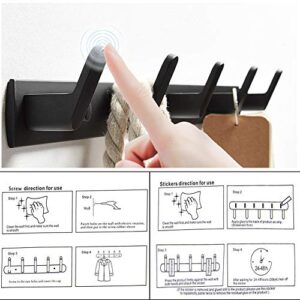 Lonnom Coat Rack Wall Mounted - 6 Hook Modern Glue and Screw Heavy Duty Design Hanger for Coat Hat Towel Purse,Black