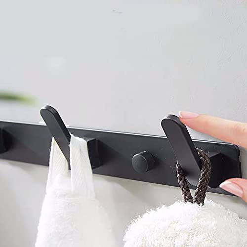 Lonnom Coat Rack Wall Mounted - 6 Hook Modern Glue and Screw Heavy Duty Design Hanger for Coat Hat Towel Purse,Black