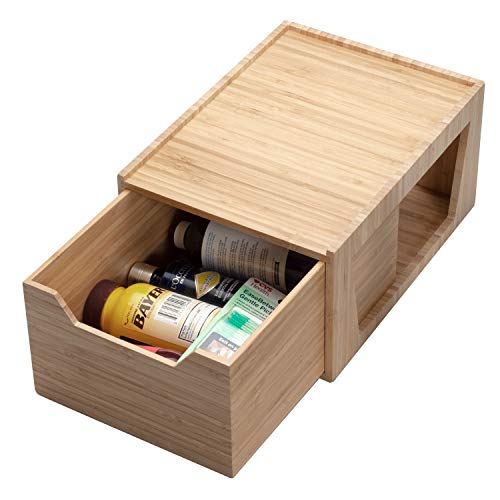 Tall Bamboo Drawer, Stackable Storage Solution for Kitchen Products, Office Supplies, or Bathroom Cosmetics & Toiletries, 12” x 9” x 6.25”