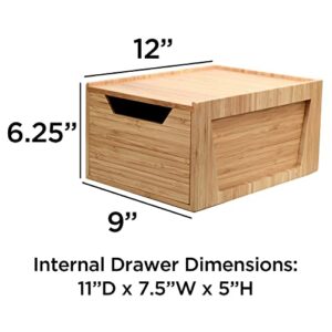 Tall Bamboo Drawer, Stackable Storage Solution for Kitchen Products, Office Supplies, or Bathroom Cosmetics & Toiletries, 12” x 9” x 6.25”