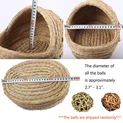 Hamiledyi Bunny Grass Bed, Rabbit Woven Hay Bed, Small Pets Natural Handcrafted Grass House with Hay Chew Balls for Chinchillas Guinea Pigs Hedgehog Rat 3PCS