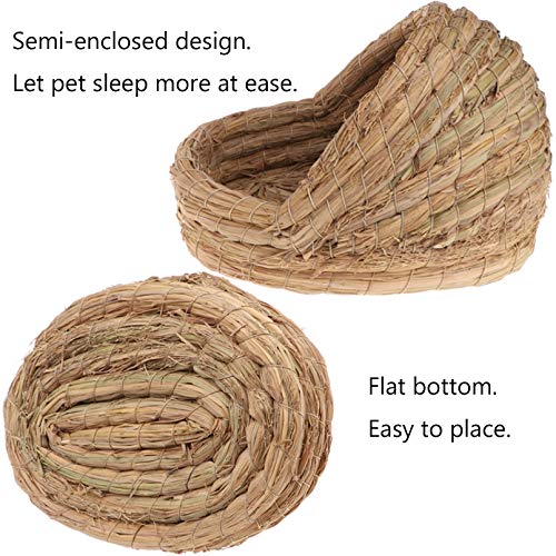 Hamiledyi Bunny Grass Bed, Rabbit Woven Hay Bed, Small Pets Natural Handcrafted Grass House with Hay Chew Balls for Chinchillas Guinea Pigs Hedgehog Rat 3PCS