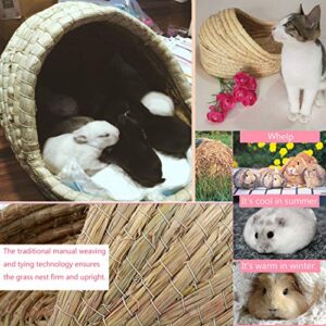 Hamiledyi Bunny Grass Bed, Rabbit Woven Hay Bed, Small Pets Natural Handcrafted Grass House with Hay Chew Balls for Chinchillas Guinea Pigs Hedgehog Rat 3PCS