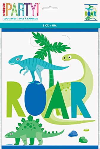 Blue & Green Dinosaur Party Loot Bags | 11" x 7" | 8 Pcs