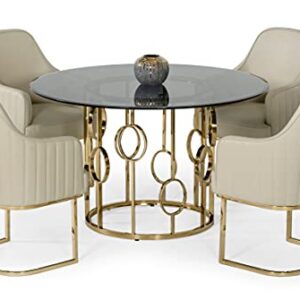 Limari Home Pascal Collection Modern Style Smoked Tempered Glass Round Dining Table, Champagne Gold