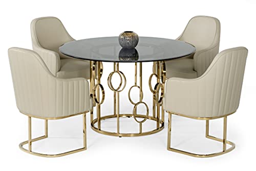 Limari Home Pascal Collection Modern Style Smoked Tempered Glass Round Dining Table, Champagne Gold