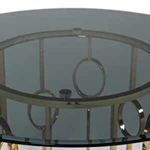 Limari Home Pascal Collection Modern Style Smoked Tempered Glass Round Dining Table, Champagne Gold