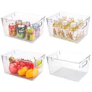 kingrol 4 pack plastic storage bins for freezer, pantry, countertop, cabinet organization, stackable food storage organizer with handles, bpa free, 10.75 x 7.75 x 6 inch